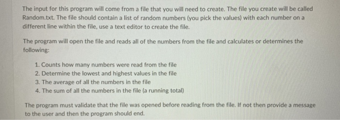 Solved The input for this program will come from a file that | Chegg.com
