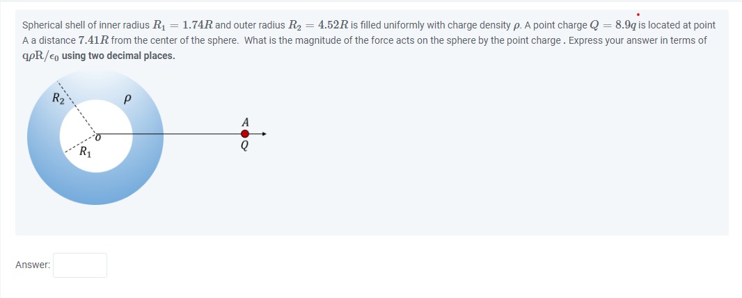 Solved Spherical shell of inner radius R1=1.74R and outer | Chegg.com