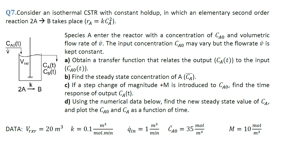 Q7.Consider an isothermal CSTR with constant holdup, | Chegg.com
