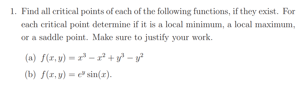Solved Find all critical points of each of the following | Chegg.com
