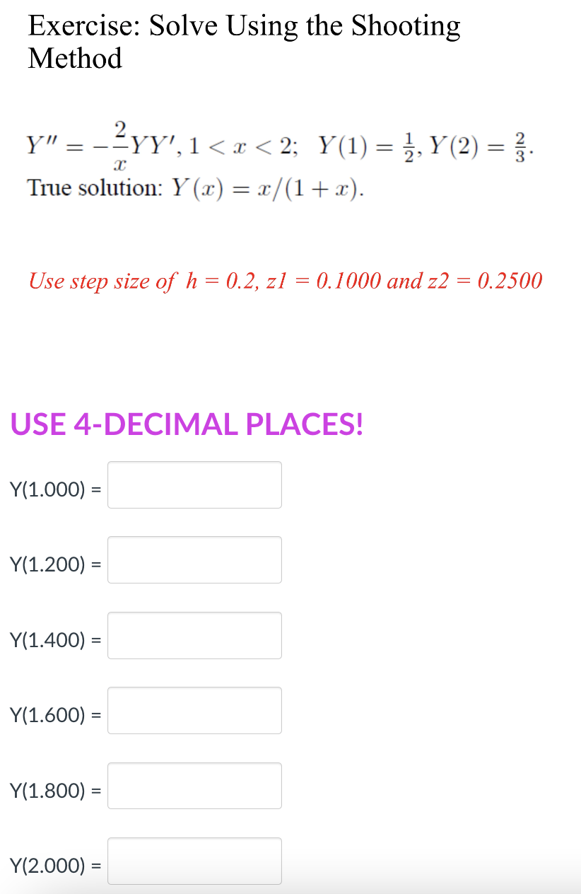 Solved Exercise: Solve Using the Shooting Method | Chegg.com