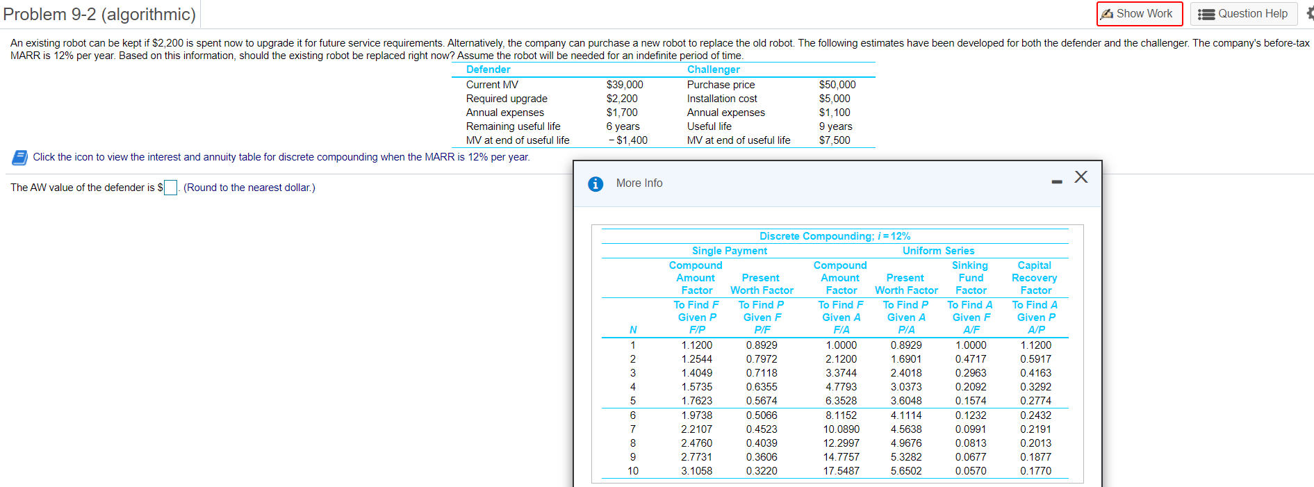 Solved Problem 9-2 (algorithmic) 4 Show Work s Question Help | Chegg.com