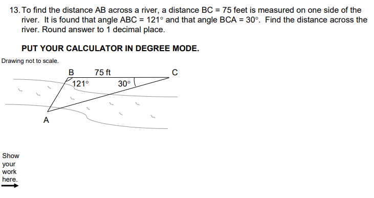 Solved 13. To find the distance AB across a river, a | Chegg.com