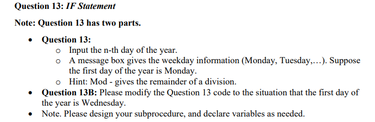 Solved Question 13: IF Statement Note: Question 13 has two | Chegg.com