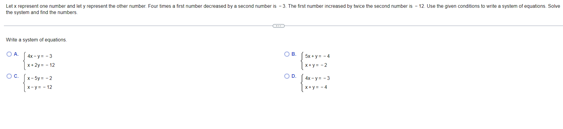 Solved Let x represent one number and let y represent the | Chegg.com