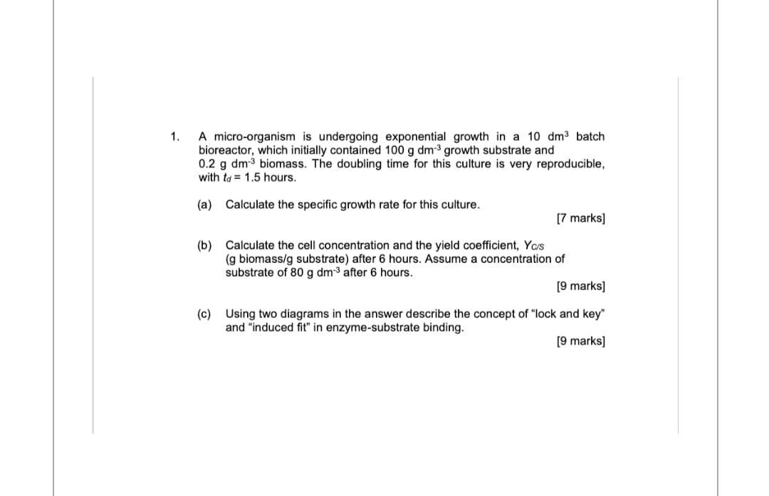 Solved 1. A micro-organism is undergoing exponential growth | Chegg.com