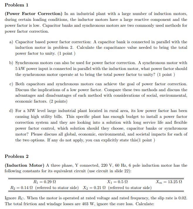 Solved Problem 1 (Power Factor Correction) In an industrial | Chegg.com