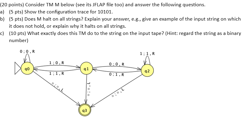 Solved (20 points) Consider TM M below (see its JFLAP file | Chegg.com