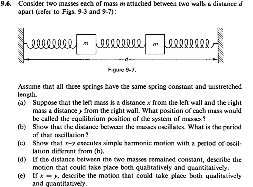 Solved Consider two masses each of mass m attached between | Chegg.com