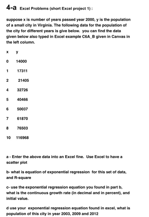 Solved 4-a Excel Problems (short Excel project 1) suppose x | Chegg.com
