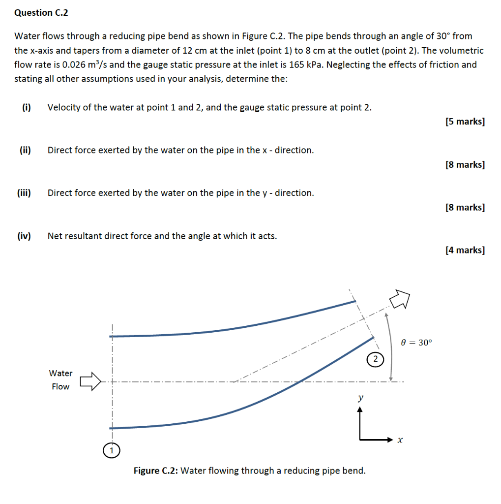 Solved Question C.2 Water flows through a reducing pipe bend | Chegg.com