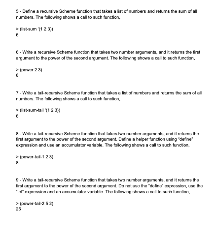 Solved 5 - Define a recursive Scheme function that takes a | Chegg.com