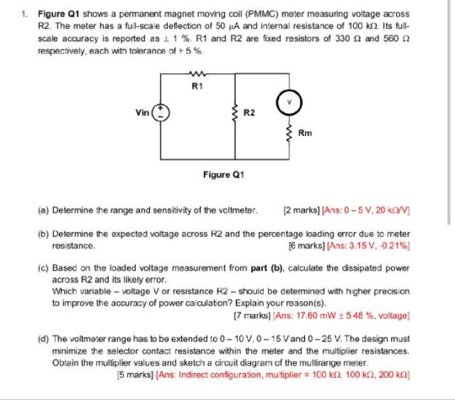 Solved Figure Q1 shows a permanent magnet moving coil (PMMC) | Chegg.com