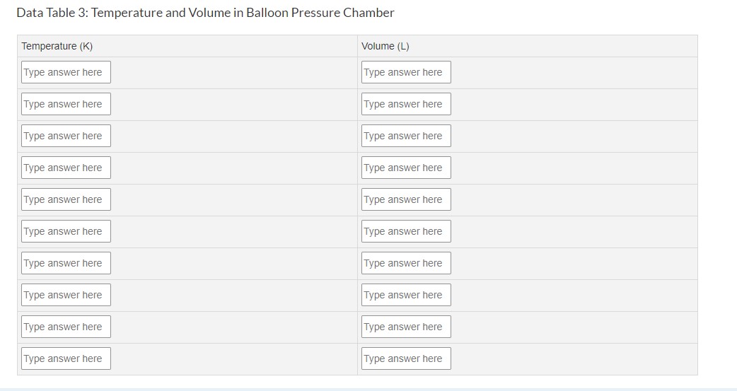 Data Table 3 Temperature And Volume In Balloon