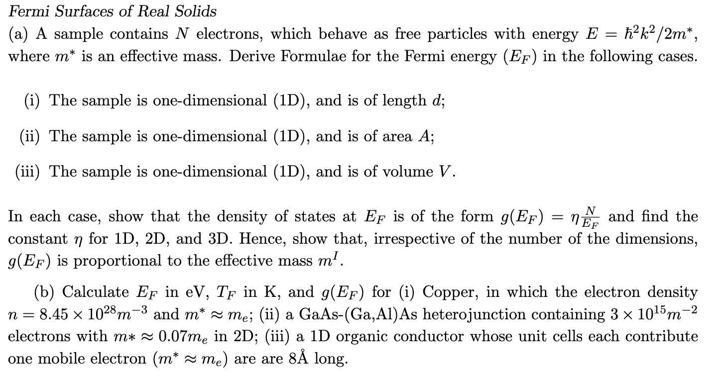 Solved Fermi Surfaces of Real Solids (a) A sample contains N | Chegg.com