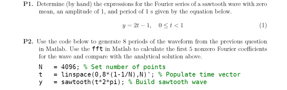 Solved P1. Determine (by hand) the expressions for the | Chegg.com