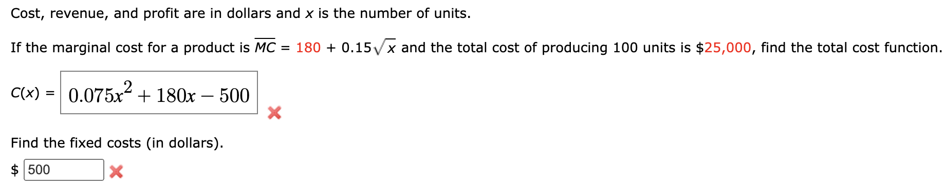 Solved Cost, revenue, and profit are in dollars and x is the | Chegg.com