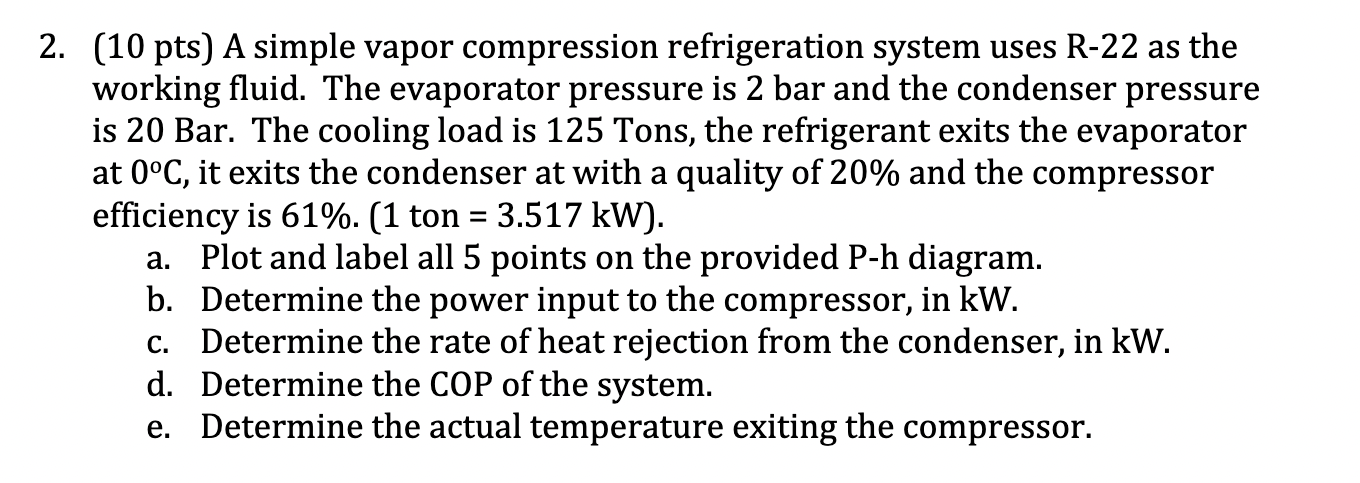 Solved (10 pts) A simple vapor compression refrigeration | Chegg.com