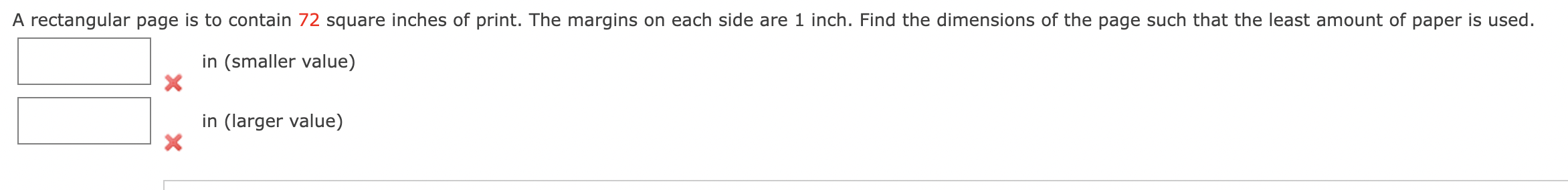 Solved A rectangular page is to contain 72 ﻿square inches of | Chegg.com