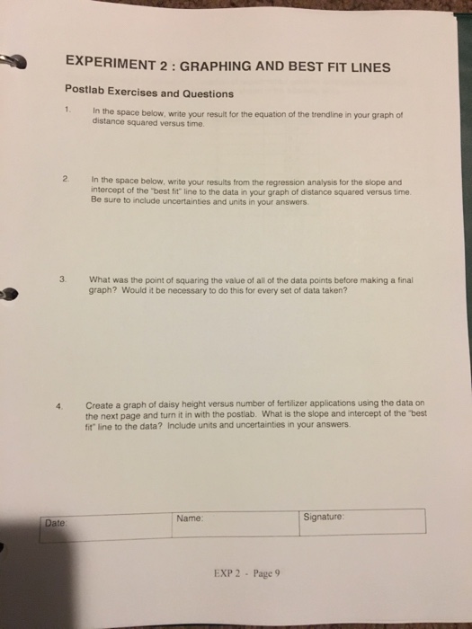 Solved EXPERIMENT 2: GRAPHING AND BEST FIT LINES Prelab | Chegg.com