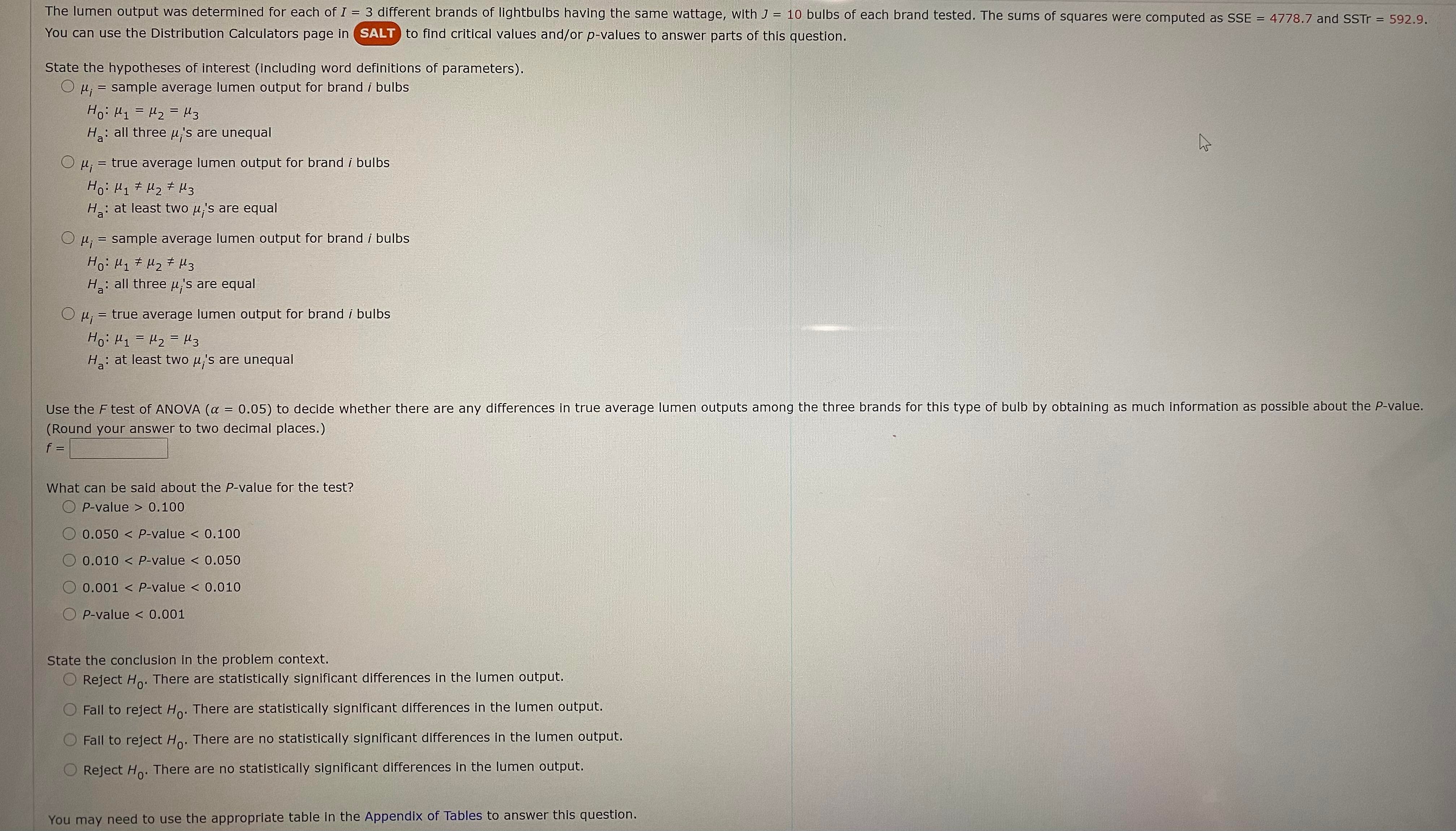 Solved The Lumen Output Was Determined For Each Of I 3 Chegg