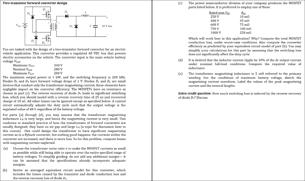 Solved Two-­‐transistor forward converter design You are | Chegg.com
