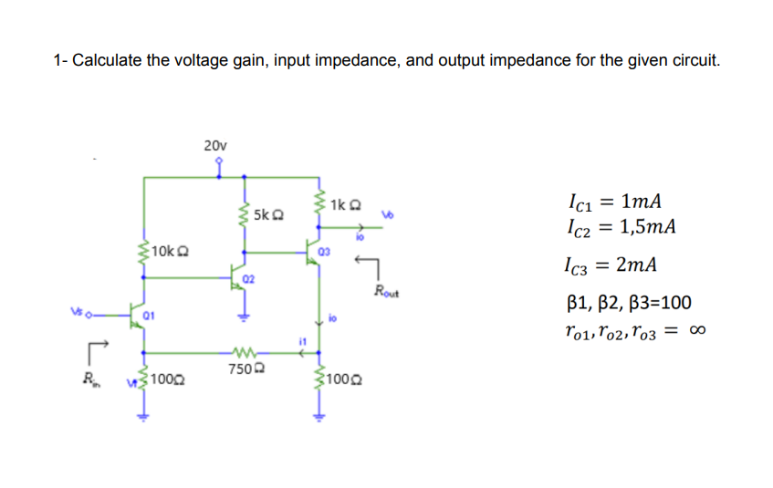 Solved 1- Calculate the voltage gain, input impedance, and | Chegg.com