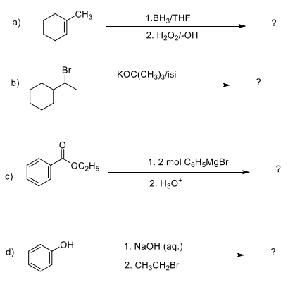 Solved CH3 a) a ? 1.BH/THF 2. H2O2/-OH Br KOC(CH3)3/isi b) ? | Chegg.com