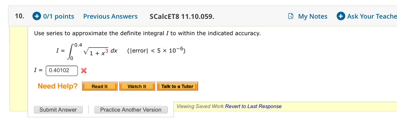Solved 10. 0/1 points Previous Answers ScalcET8 11.10.059. | Chegg.com