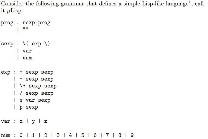 Consider the following grammar that defines a simple | Chegg.com