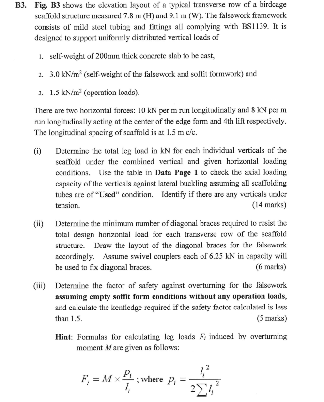 [Solved]: B3. Fig. B3 shows the elevation layout of a typi