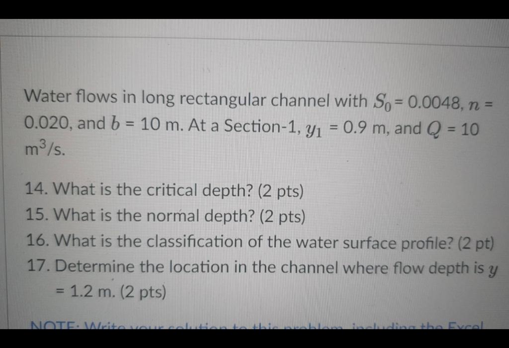 Solved Water flows in long rectangular channel with So = | Chegg.com