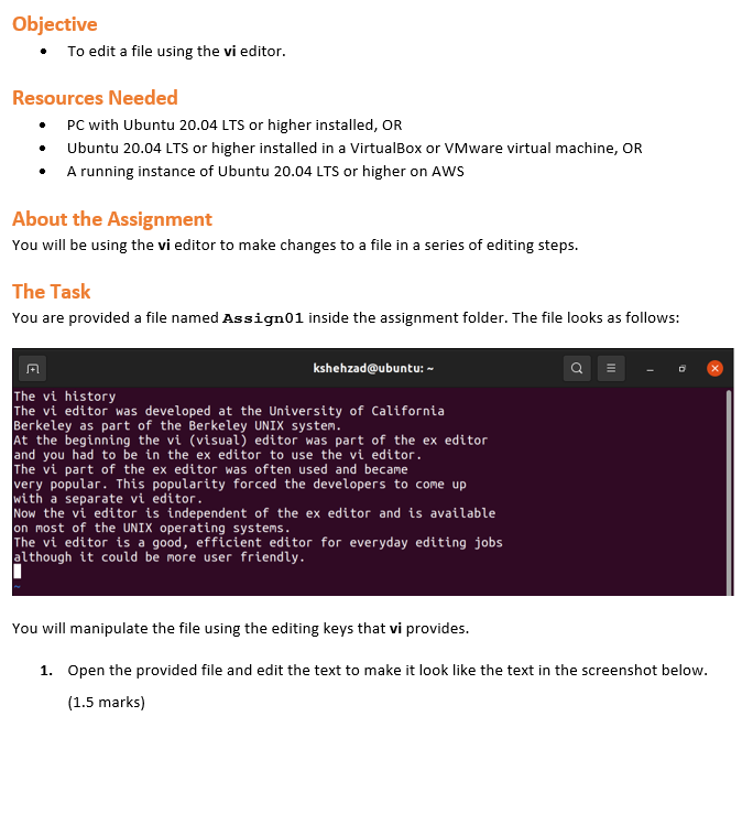Solved Resources Needed - PC with Ubuntu 20.04 LTS or higher | Chegg.com