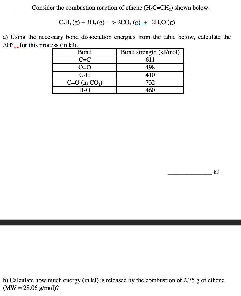 Solved Consider the combustion reaction of ethene (H,C=CH2) | Chegg.com