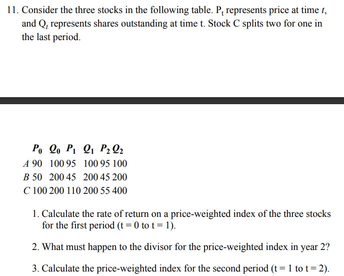 Solved 1. Consider the three stocks in the following table. | Chegg.com