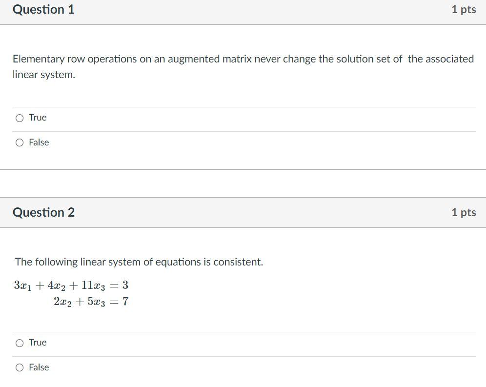 Solved Question 1 1 pts Elementary row operations on an | Chegg.com