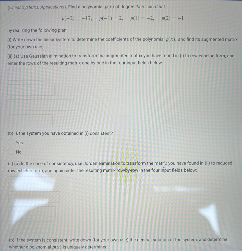 Solved (Linear Systems: Applications). Find a polynomial | Chegg.com