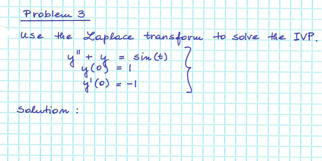 Solved Problem 3 use the Laplace transform to solve the IVP. | Chegg.com