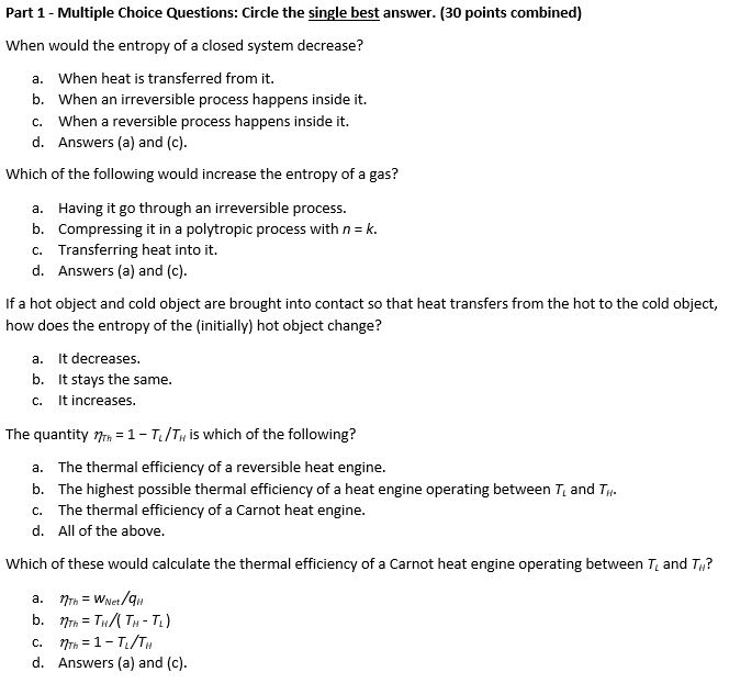 Solved Part 1 - Multiple Choice Questions: Circle the single | Chegg.com