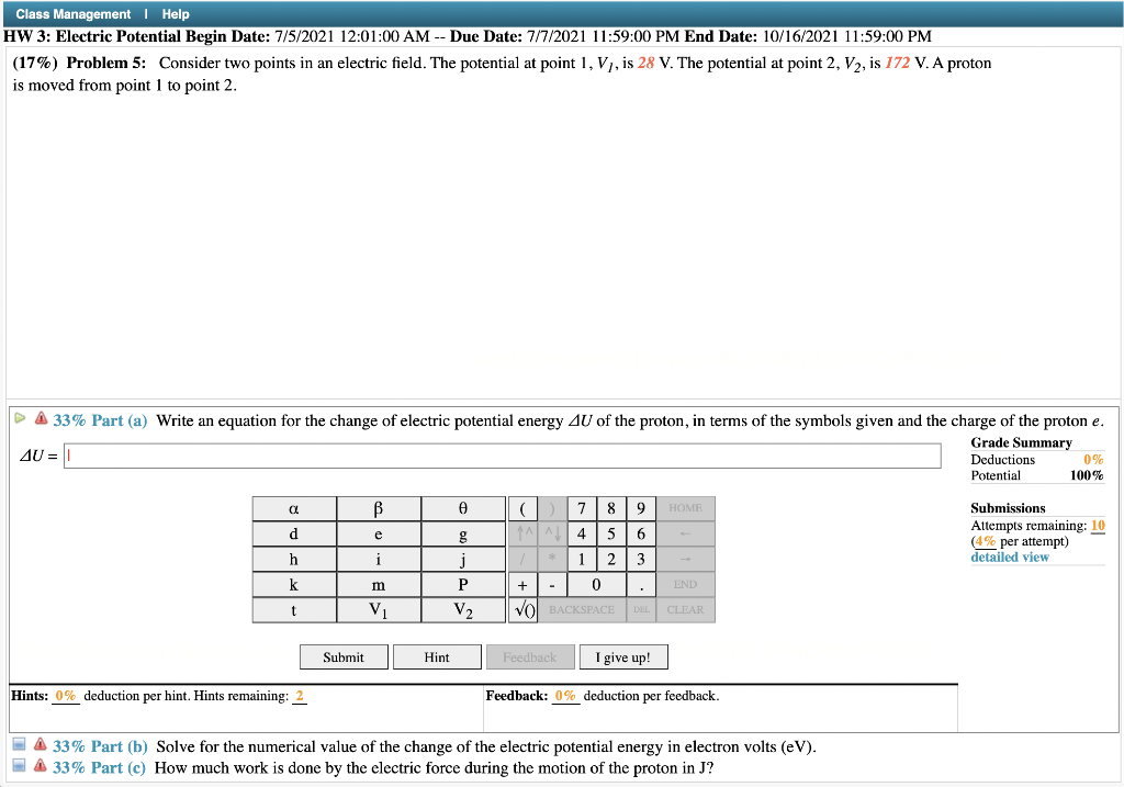 Solved Class Management | Help HW 3: Electric Potential | Chegg.com