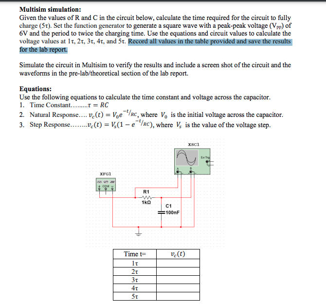 Solved Multisim simulation: Given the values of R and C in | Chegg.com