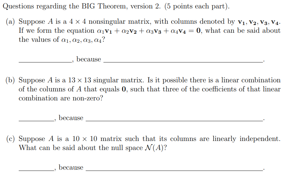 Solved Questions regarding the BIG Theorem, version 2. (5 | Chegg.com