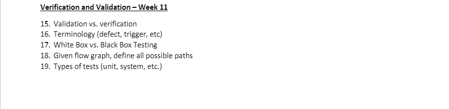 Solved Verification and Validation - Week 11 15. Validation | Chegg.com