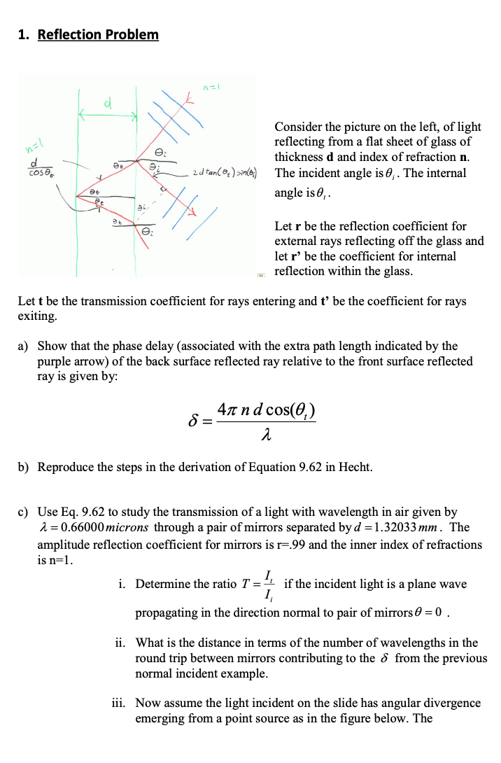 1. Reflection Problem Consider the picture on the | Chegg.com