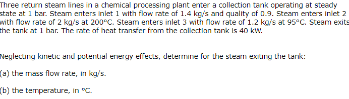 Solved Three return steam lines in a chemical processing | Chegg.com