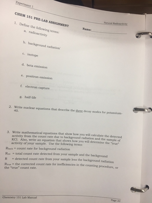 Solved Experiment 1 Natural Radioactivity 3 Usingthe values | Chegg.com