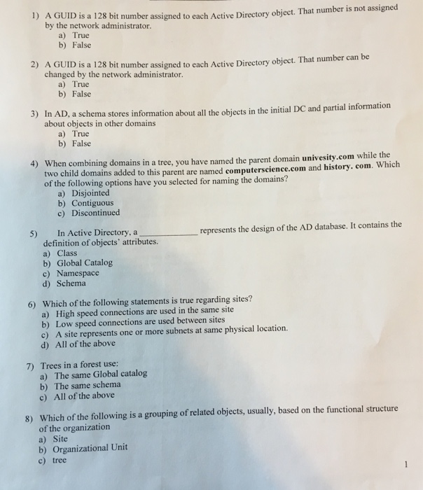 Solved 1) A GUID is a 1 28 bit number assigned to each | Chegg.com