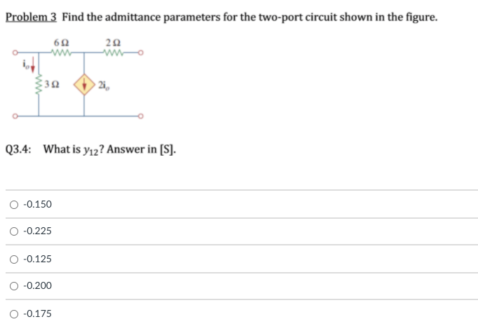 Solved Problem 3 Find the admittance parameters for the | Chegg.com