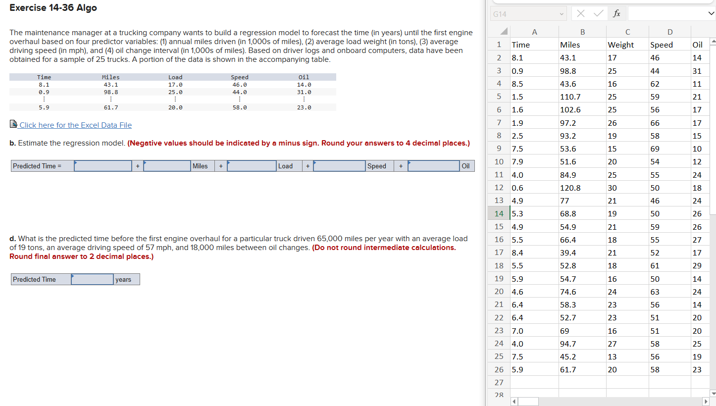 Solved Exercise 14-36 ﻿AlgoThe maintenance manager at a | Chegg.com