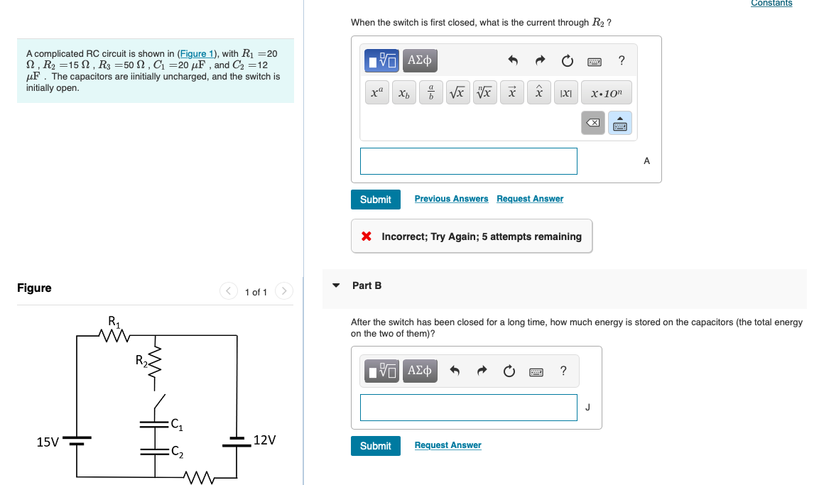 Solved Constants When the switch is first closed, what is | Chegg.com